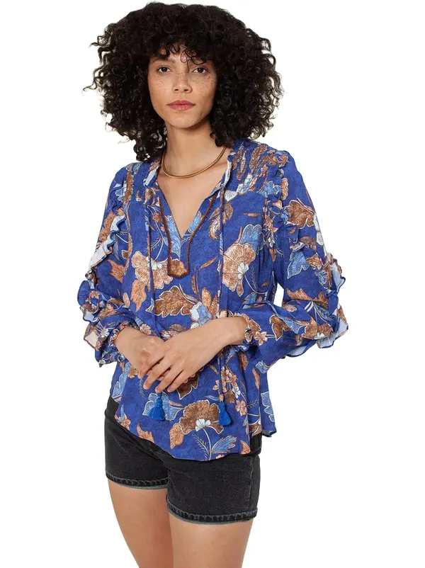 Hale Bob Savanna Beaded Top - Blue