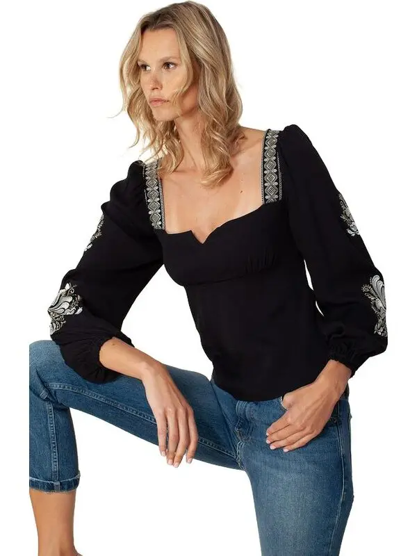 Hale Bob Deandra Embroidered Top - Black