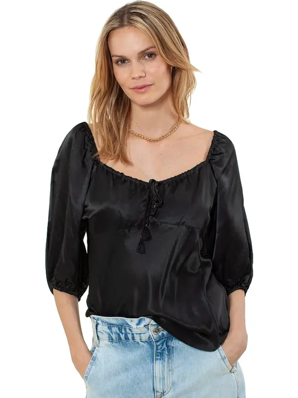 Hale Bob Jenese Solid Silk Top - Black