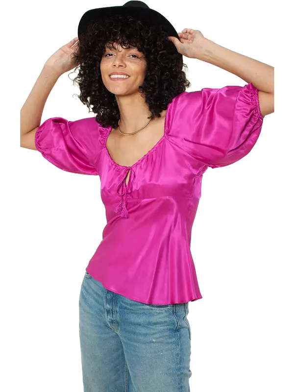 Hale Bob Jenese Solid Silk Top - Pink