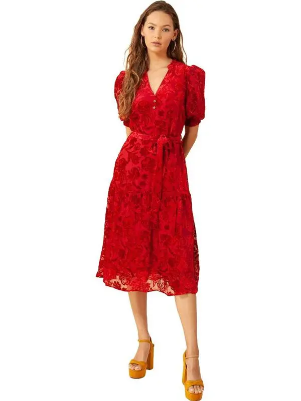 Hale Bob Kimbra Velvet Burnout Dress - Red