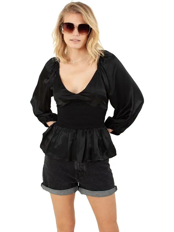 Hale Bob Isla Solid Silk Top - Black