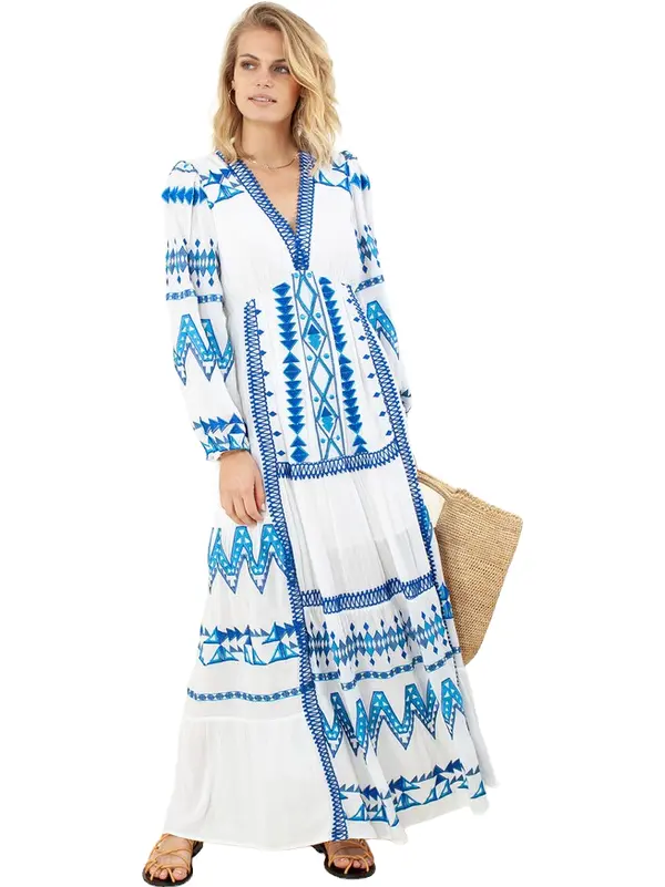 Hale Bob Fallin Embroidered Maxi Dress - Blue