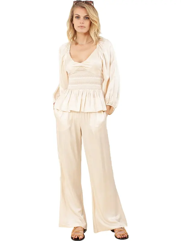 Hale Bob Faena Solid Silk Pant - Neutral