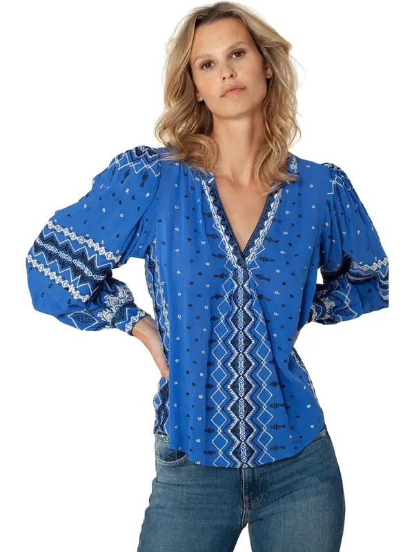 Hale Bob Evelyn Embroidered Top - Blue