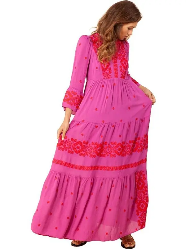 Hale Bob Marja Embroidered Maxi Dress - Pink