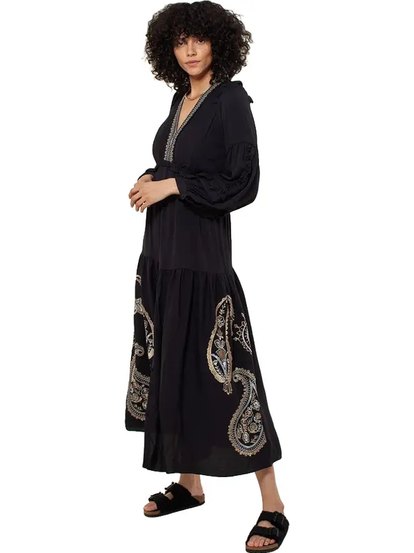 Hale Bob Josephine Embroidered Maxi Dress - Black