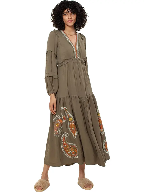 Hale Bob Josephine Embroidered Maxi Dress - Green