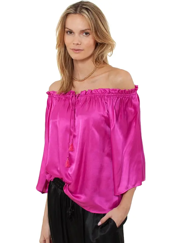 Hale Bob Lolita Solid Silk Top - Pink