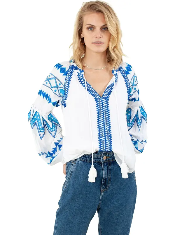 Hale Bob Terra Embroidered Top - Blue