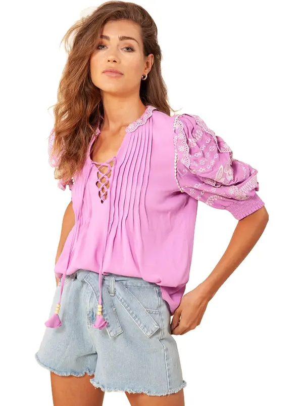 Hale Bob Yara Embroidered Top - Pink