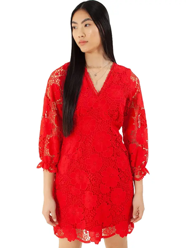 Hale Bob Mellea Lace Mini Dress - Red