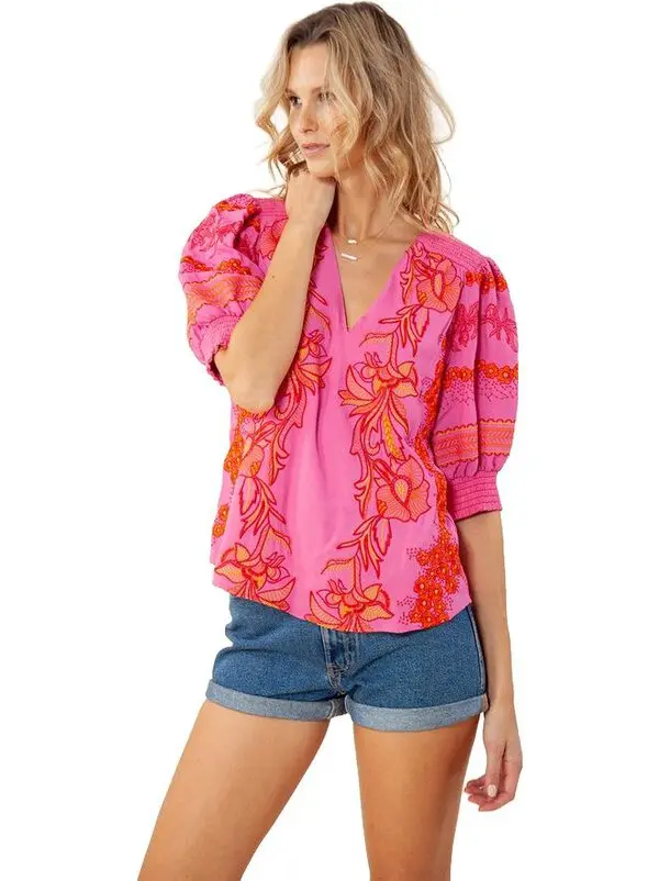 Hale Bob Sienna Smocked Top - Pink
