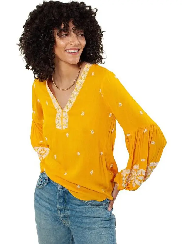 Hale Bob Tavanna Embroidered Top - Gold