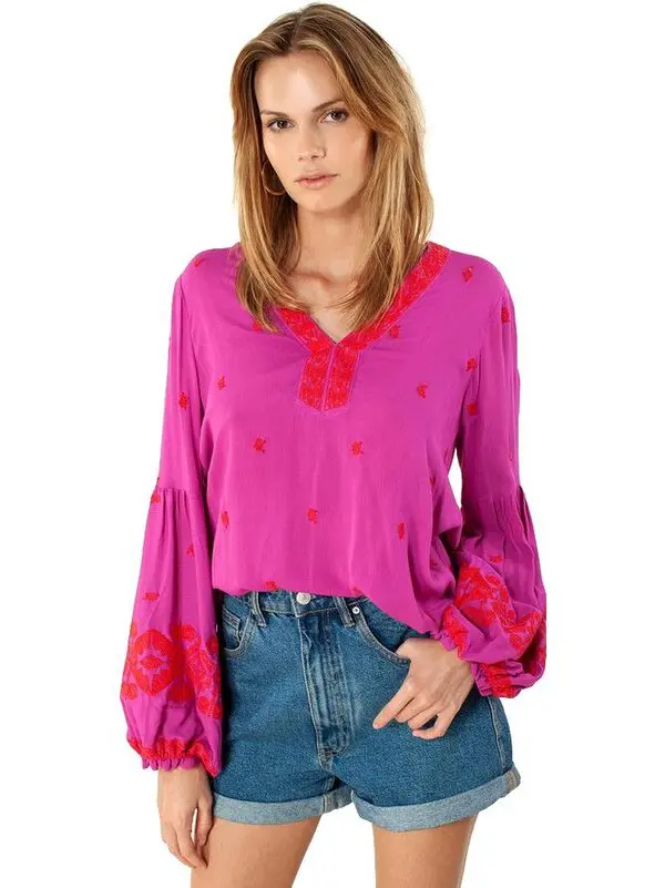Hale Bob Tavanna Embroidered Top - Pink