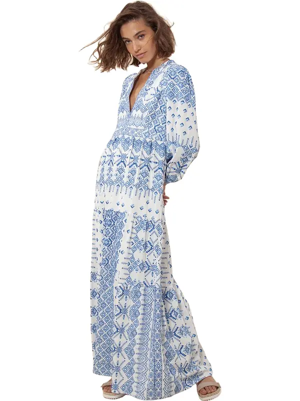 Hale Bob Clary Embroidered Maxi Dress - Blue