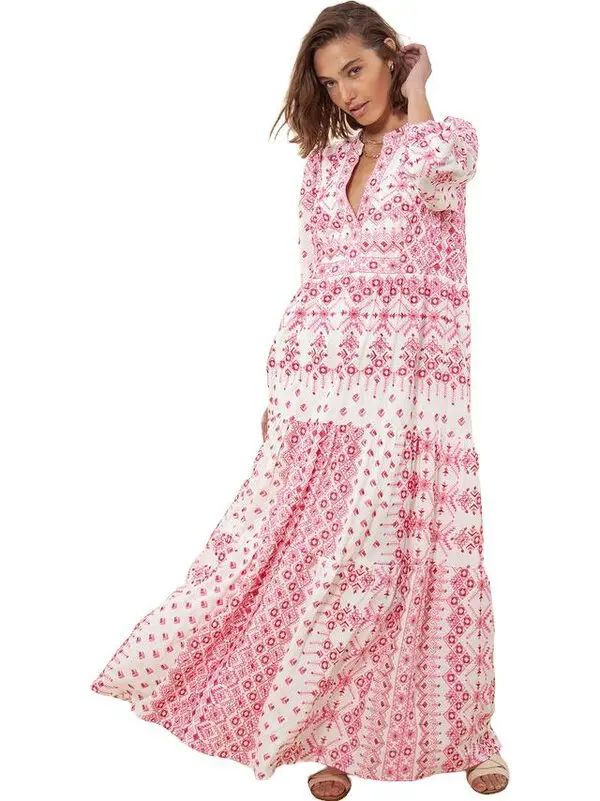 Hale Bob Clary Embroidered Maxi Dress - Pink