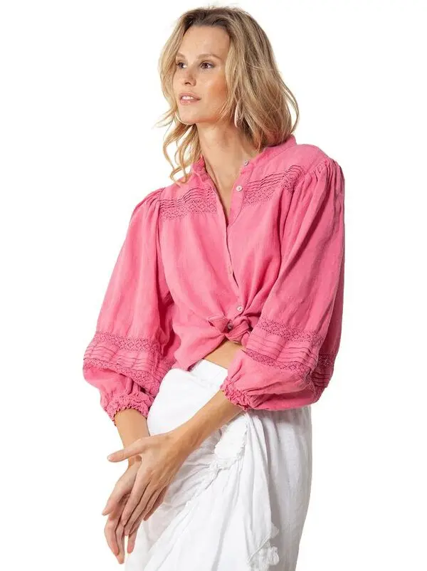 Hale Bob Angelina Linen Top - Pink