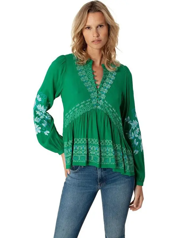 Hale Bob Donatella Embroidered Top - Green