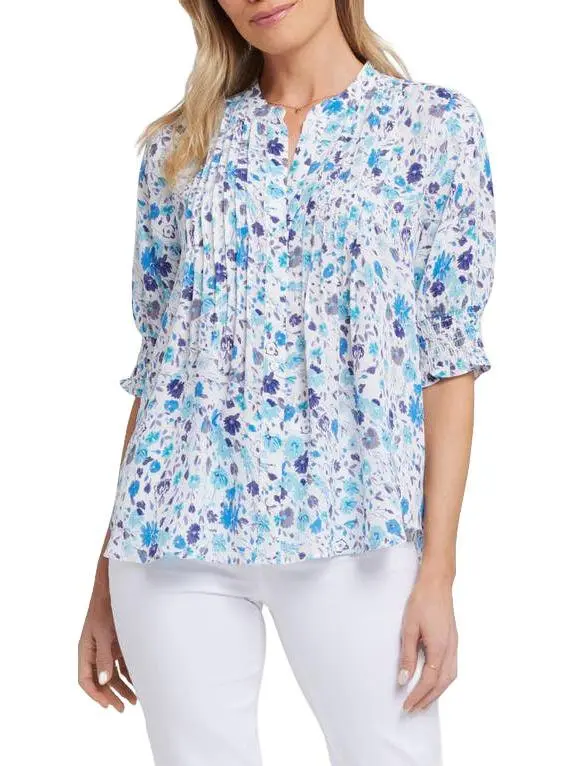 NYDJ Pleated Peasant Blouse - Jimena Garden