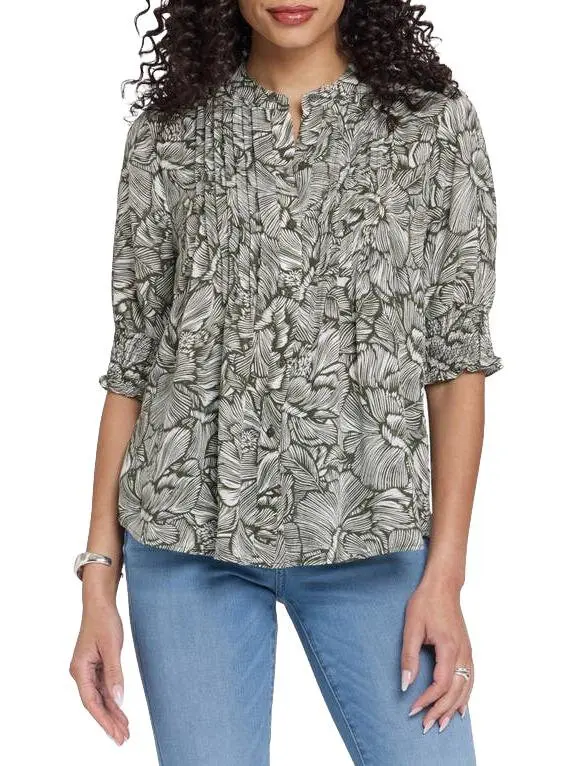 NYDJ Pleated Peasant Blouse - Leafy Rose