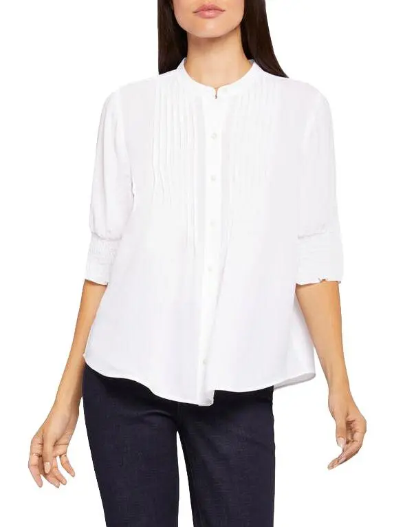 NYDJ Pleated Peasant Blouse - Optic White