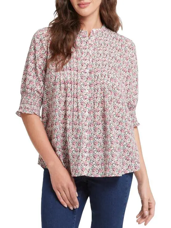 NYDJ Pleated Peasant Blouse - Woodland Blooms