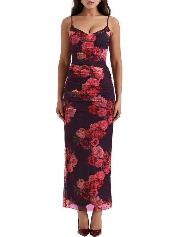House Of Cb Nalini Mesh Corset Cocktail Dress - Flower Print
