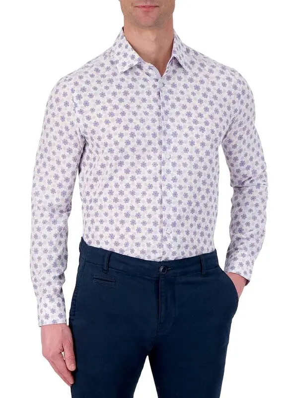 REPORT COLLECTION Slim Fit Floral Performance Dress Shirt - Lavender