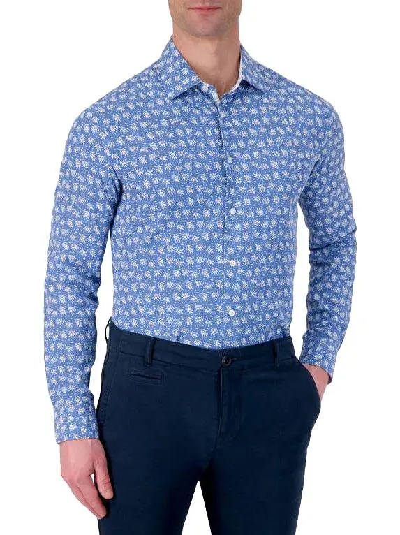 REPORT COLLECTION Slim Fit Floral Performance Dress Shirt - 41 Navy