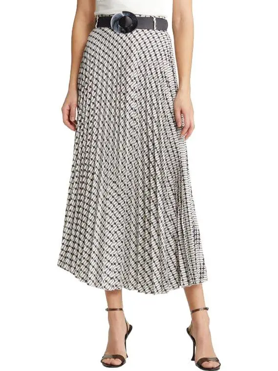NIKKI LUND Brit Printed Pleated Maxi Skirt - Black