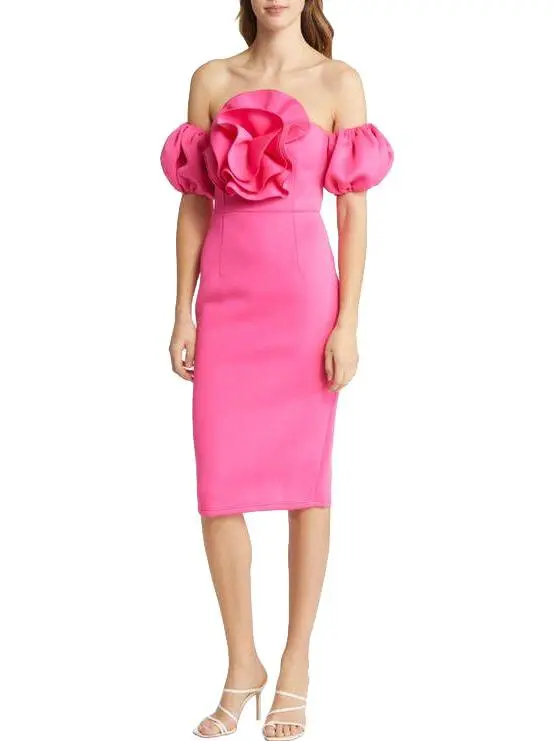 NIKKI LUND Norma Rosette Off-the-shoulder Dress - Pink