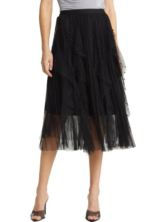 NIKKI LUND Wendy Beaded Tulle Skirt - Black
