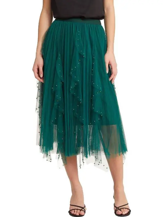 NIKKI LUND Wendy Beaded Tulle Skirt - Green
