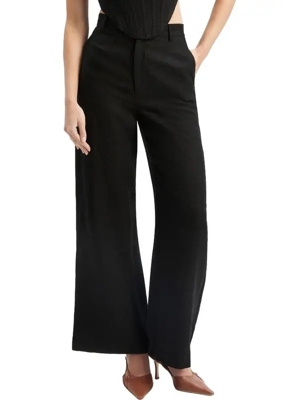 Bardot Enya Wide Leg Linen Pants - Black