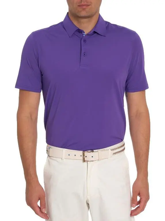 Robert Graham Axelsen Solid Short Sleeve Performance Golf Polo - Purple