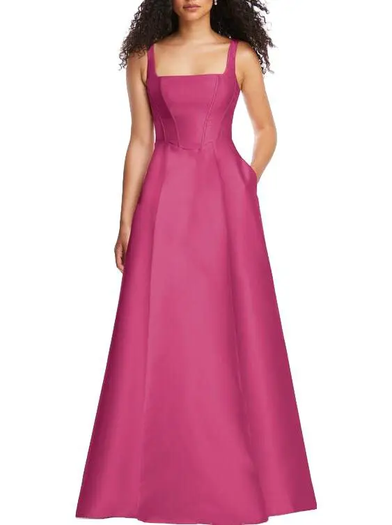Alfred Sung Corset Satin Gown - Tea Rose