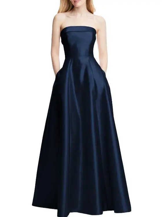 Alfred Sung Strapless Satin Gown - Midnight