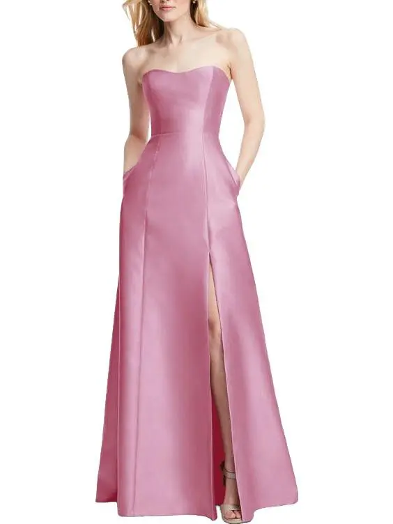 Alfred Sung Strapless Satin A-line Gown - Powder Pink