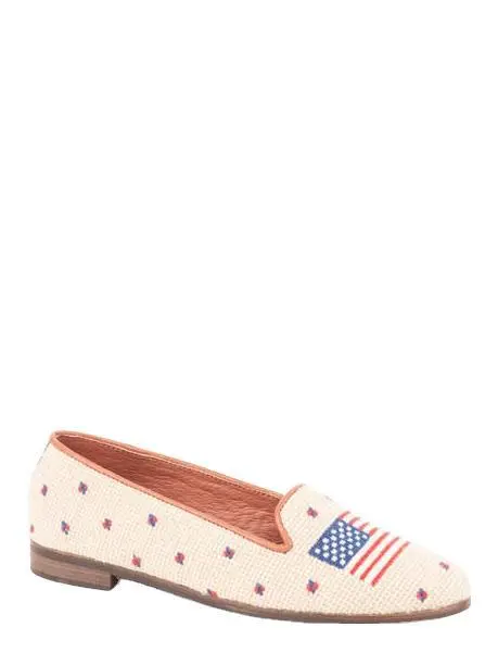 BYPAIGE Needlepoint American Flag Loafer - Tan