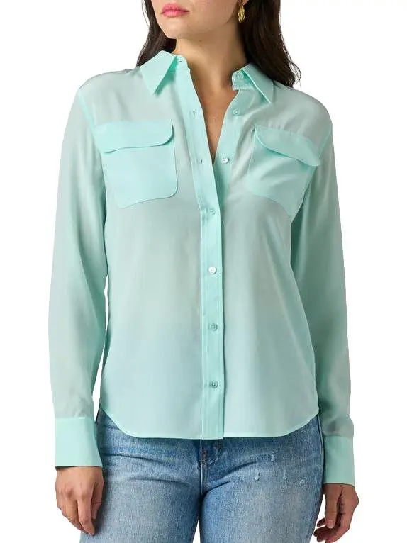 Equipment Signature Slim Fit Silk Shirt - Blue Light