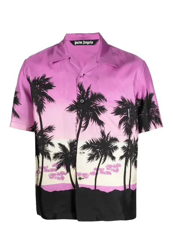 Palm Angels Palm Tree-print Silk Shirt - Purple