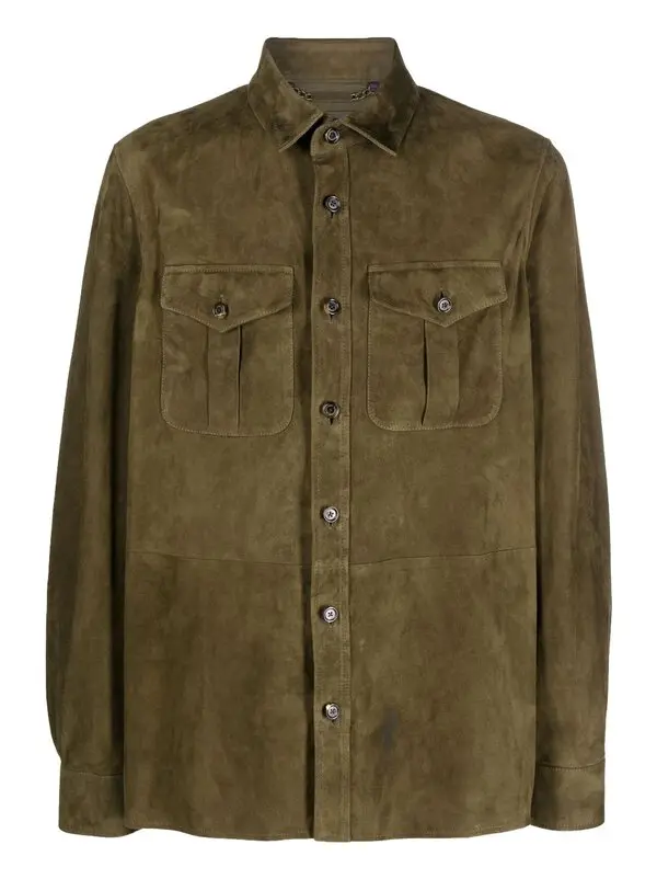 Ralph Lauren Purple Label Suede Shirt Jacket - Green