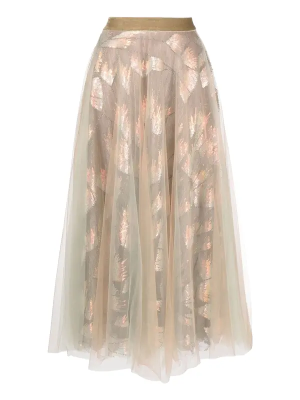 Talbot Runhof Tulle-overlay Midi Skirt - Silver