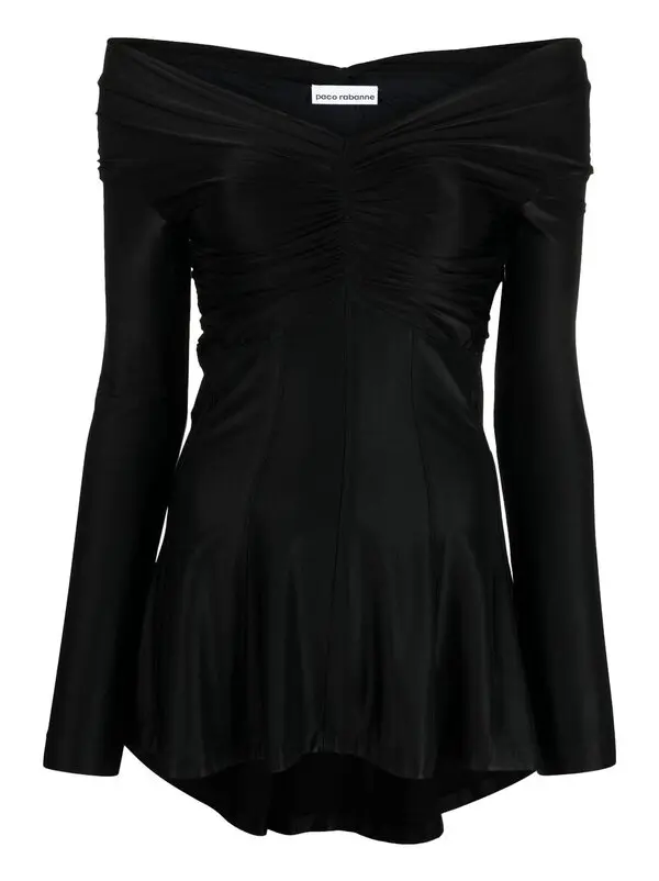 Rabanne Ruched Off-shoulder Flared Top - Black