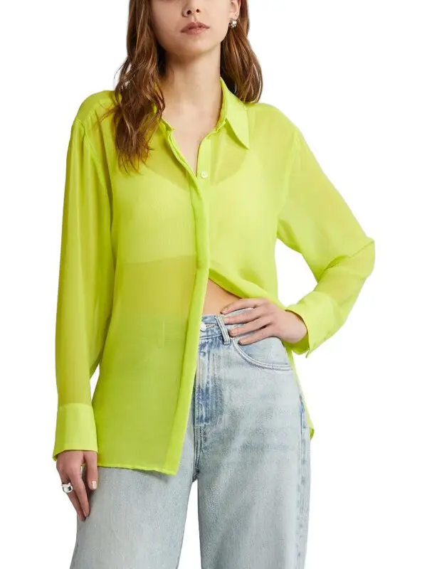OPEN EDIT Oversized Semisheer Shirt - Green Primrose