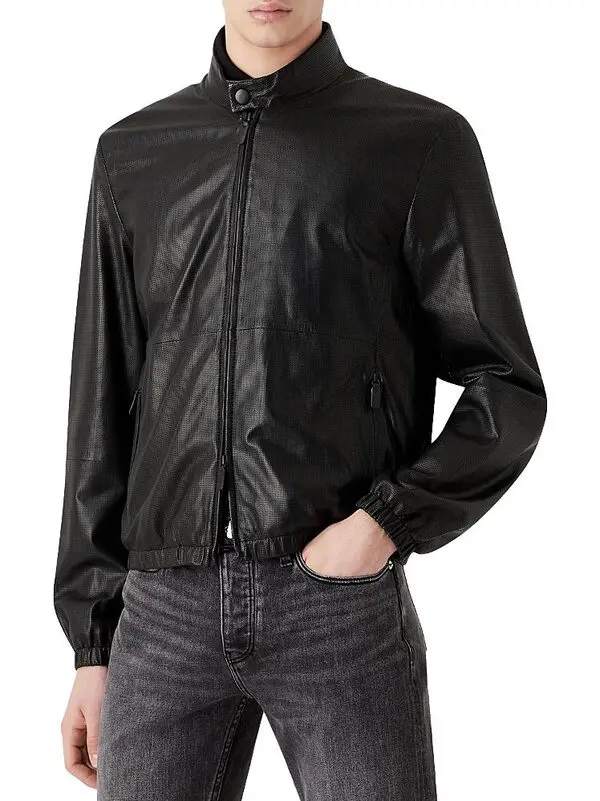 Emporio Armani Leather Perforated Jacket - Solid Blac