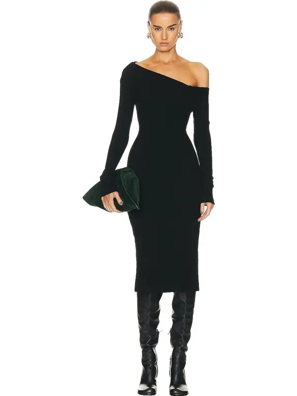 Enza Costa Knit One Shoulder Dress - Black