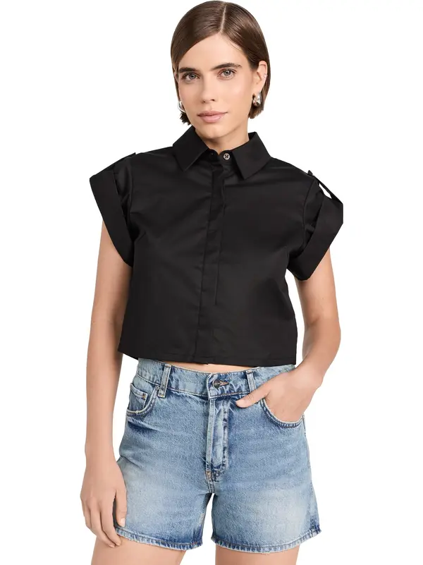 HEVRON Leonora Cropped Shirt - Black