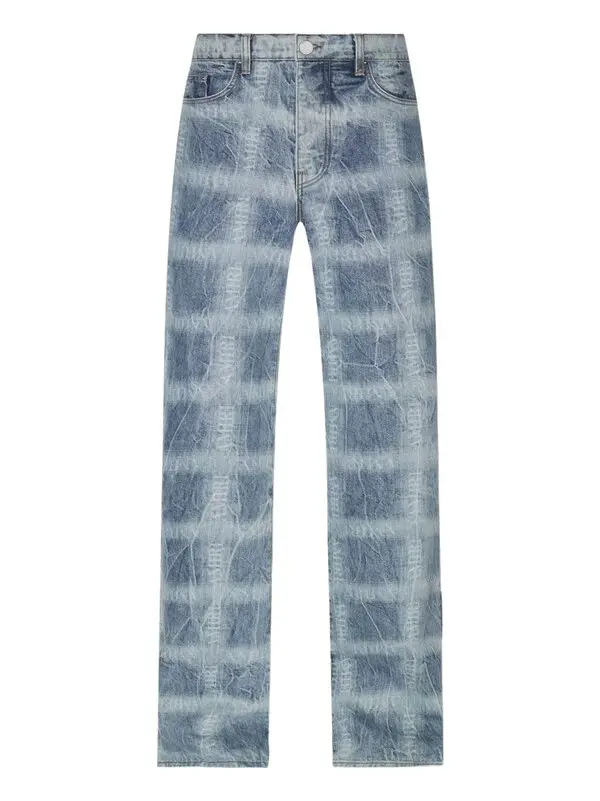 Amiri Plaid Print Wide Leg Jeans - Blue